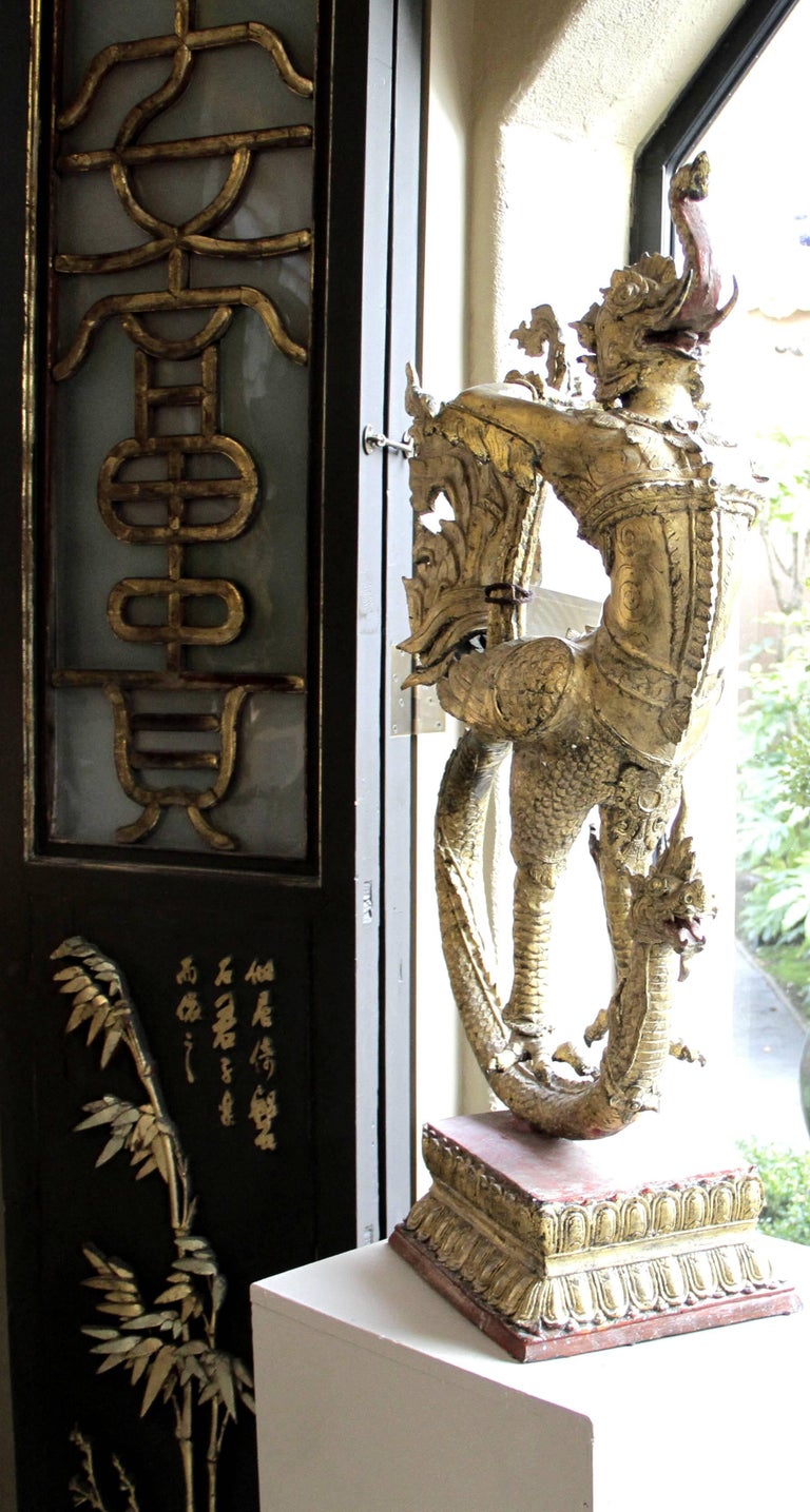 Pair of Gilt Bronze Celestial Mythical Bird Elephant Swan Kocha Puksa ...