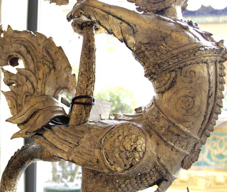 Pair of Gilt Bronze Celestial Mythical Bird Elephant Swan Kocha Puksa ...
