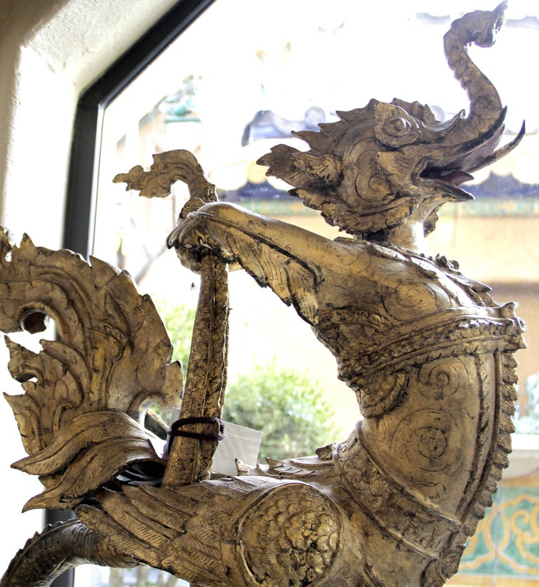 Pair of Gilt Bronze Celestial Mythical Bird Elephant Swan Kocha Puksa ...