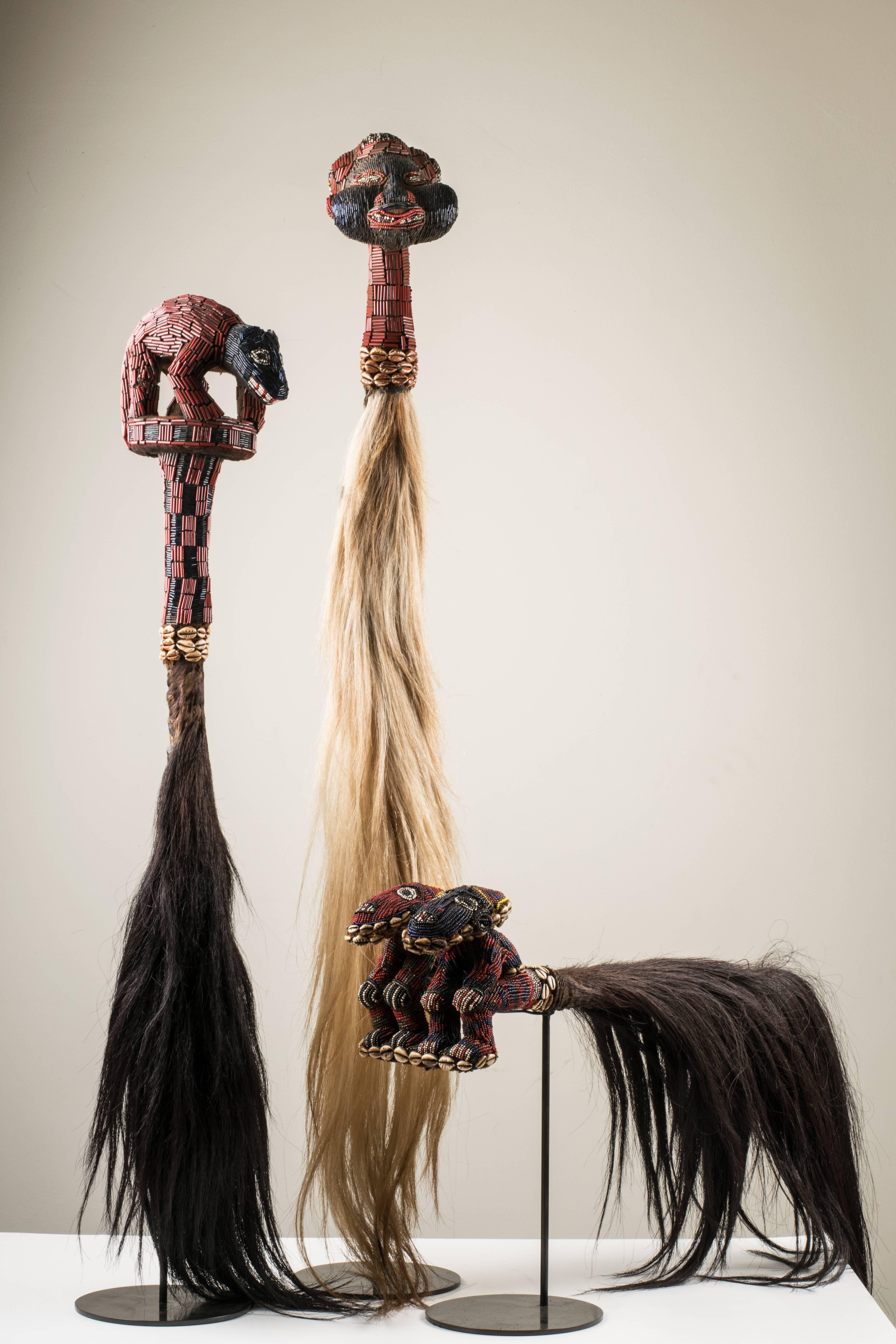 Three Decorative Beaded Flywhisks , Cameroon Grasslands at 1stDibs