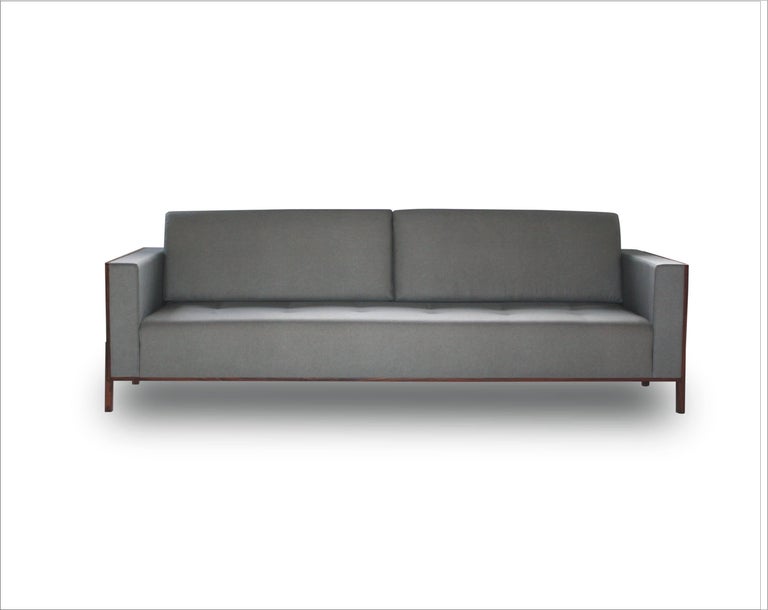 "Lina" Sofa Minimalist Style in Blue Velvet and Pau Ferro Brazilian ...