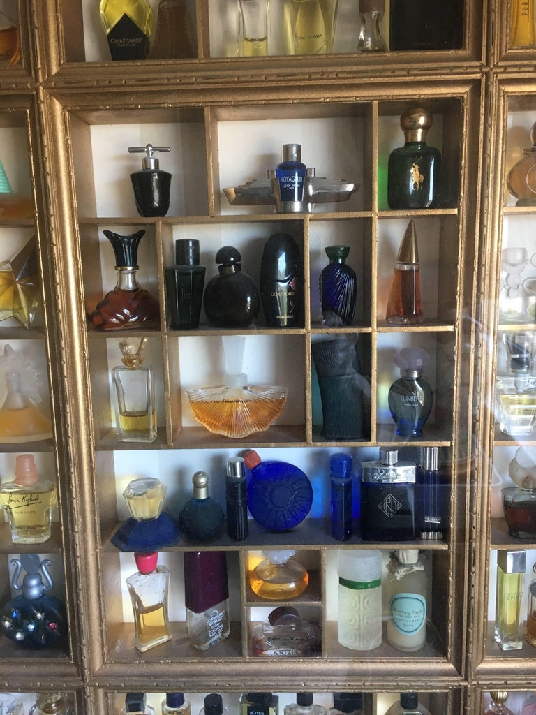 Pair of Antique "Frames" Display Cabinets and Perfume Bottle Collection ...