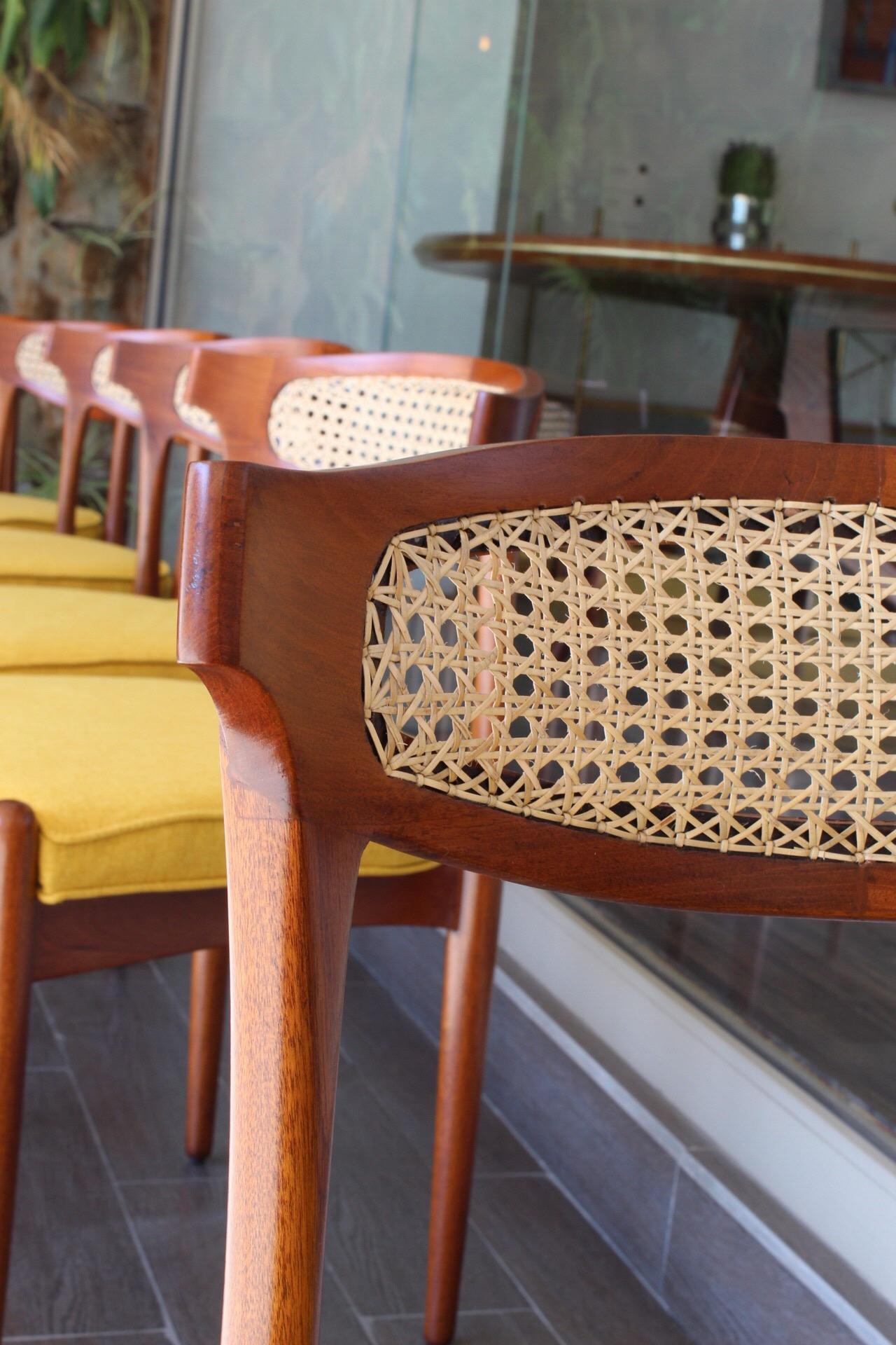 Set of Six Danish Modern Cane Back Dining Chairs at 1stDibs