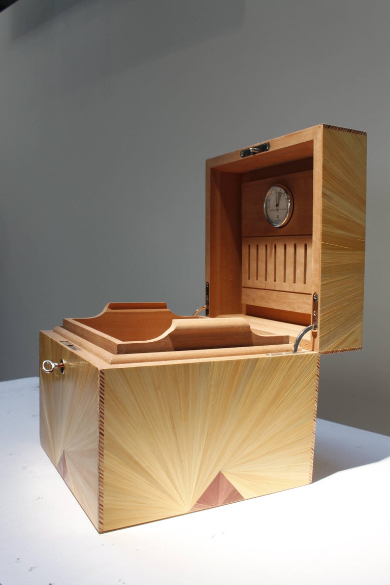 Cigar Box in Straw with Humidifier by Lison de Caunes For Sale at 1stDibs