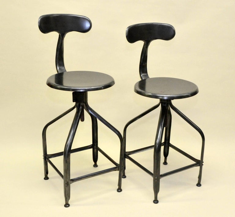 1960s French Nicolle Industrial Vintage Adjustable Metal High Stools ...
