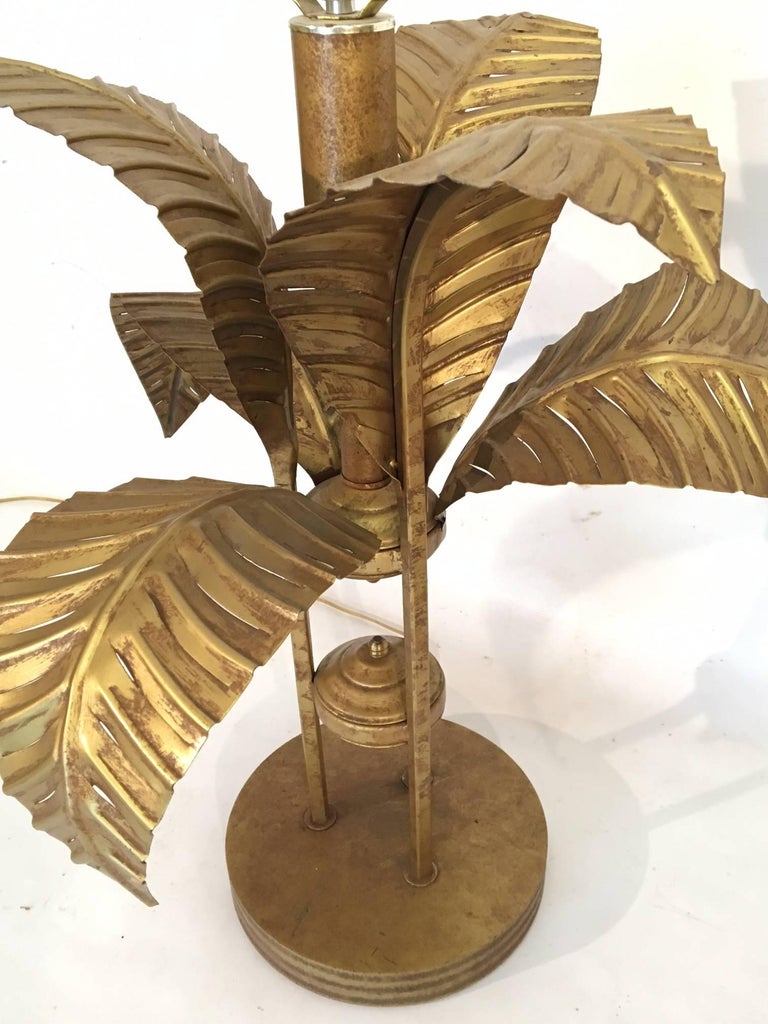 Large Tole Gold Gilt Sculptural Palm Tree Leaf Table Lamps at 1stDibs