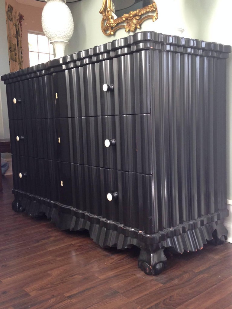 Portuguese Rococo Ebonized Three-Drawer Commode For Sale at 1stDibs