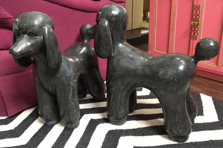 Large Italian Solid Marble Poodle Statues at 1stDibs