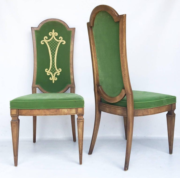 Dorothy Draper for Heritage Green Velvet Embroidered Dining Chairs at ...