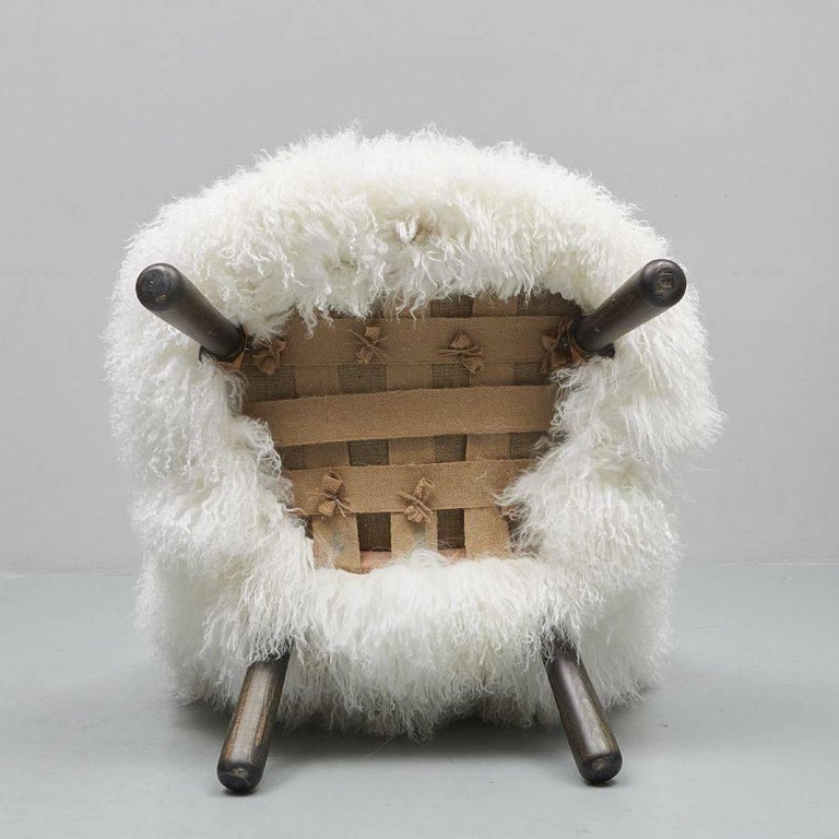 Iconic Clam Chair by Phillip Arctander Long White Hair Sheepskin and ...