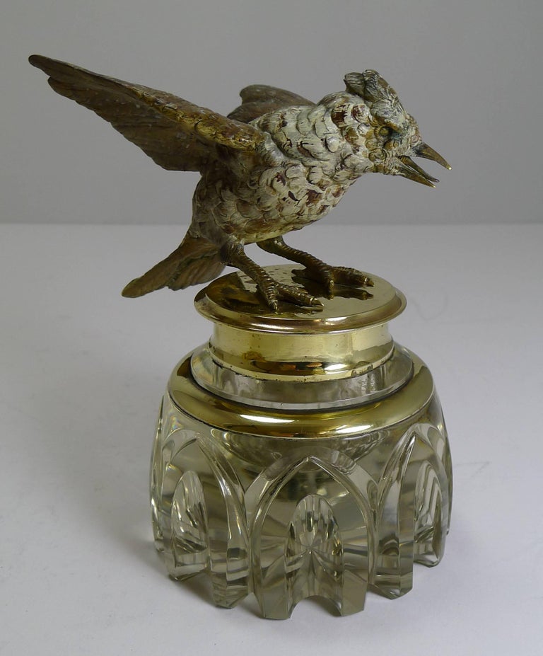 Antique Inkwell, Cold Painted Bronze Bird, circa 1890 at 1stDibs
