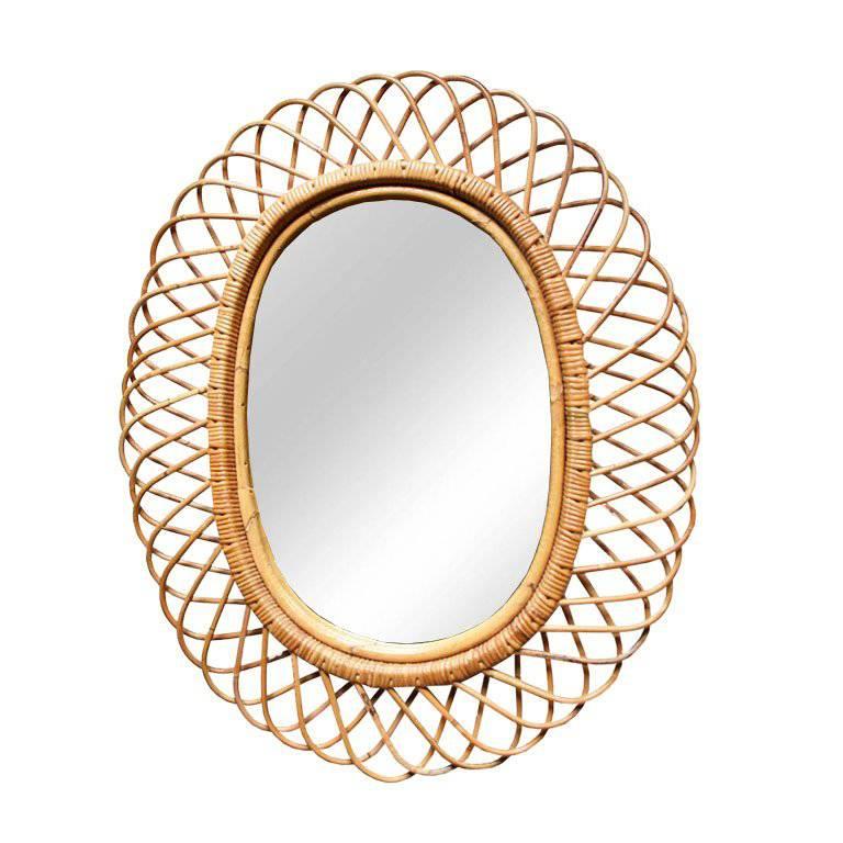 Mid-Century Modern Rosenthal Netter Rattan Flower Burst Mirror Made in ...