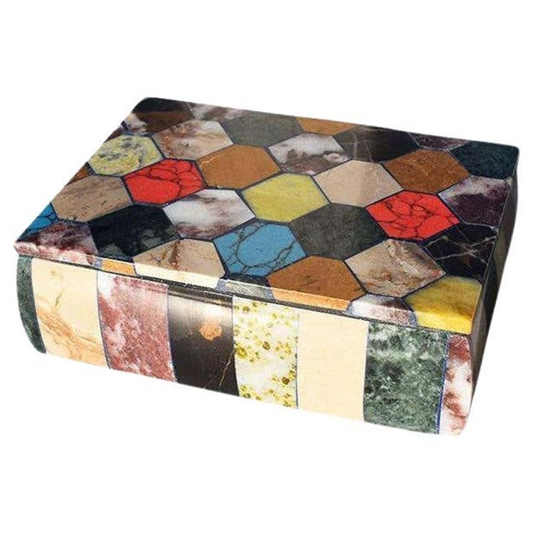 Colourful Semi Precious Stone Rectangular Jewellery or Trinket Box with ...