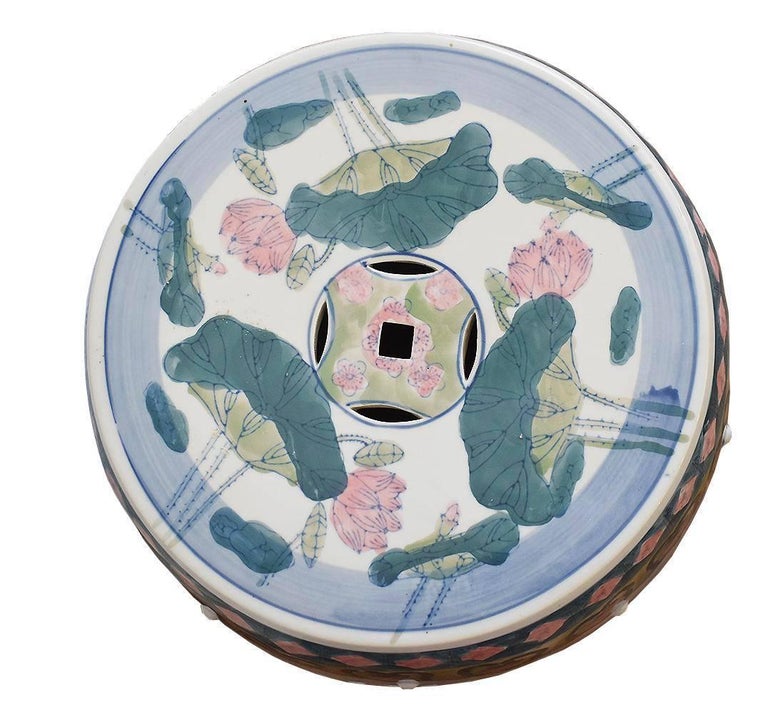 Famille Rose Vert Blue Green White Pink Asian Garden Stool with Dragon ...