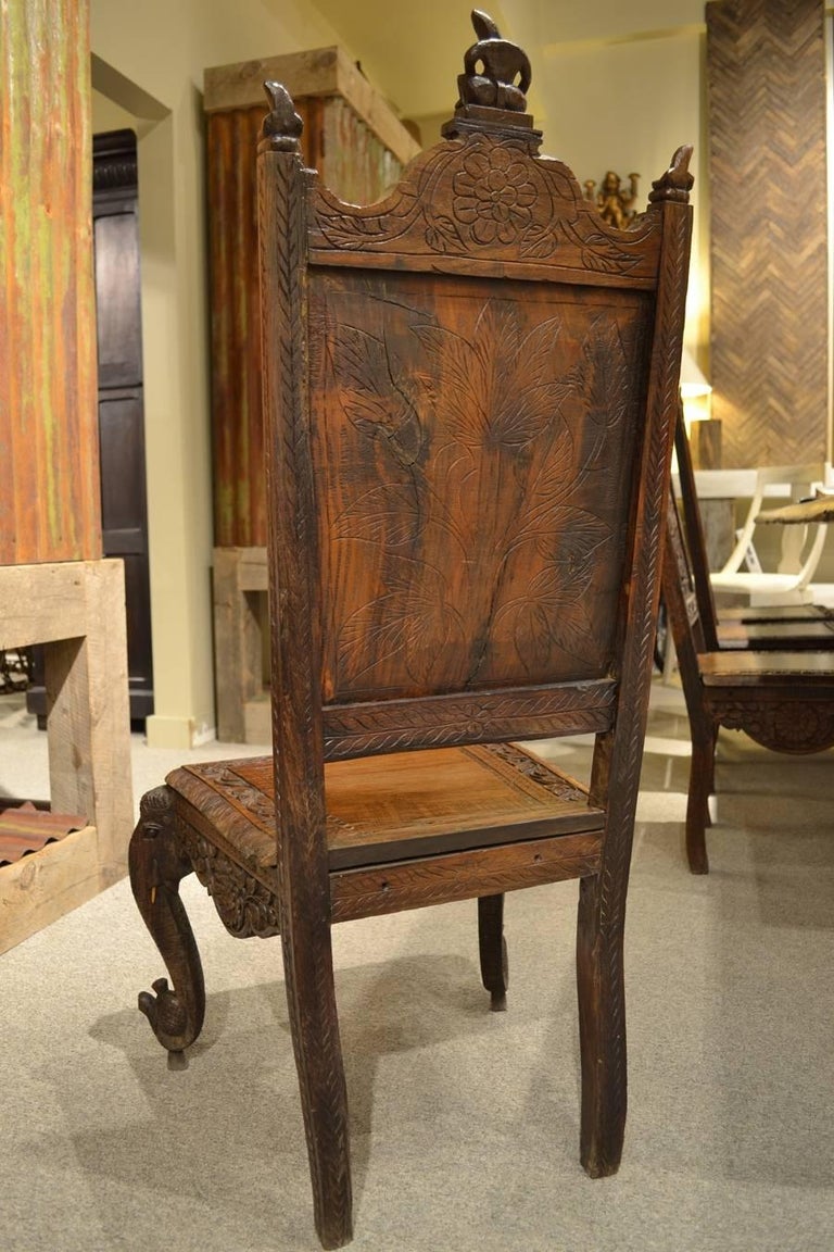 Set of Carved Elephant Sidechairs in Teak at 1stDibs