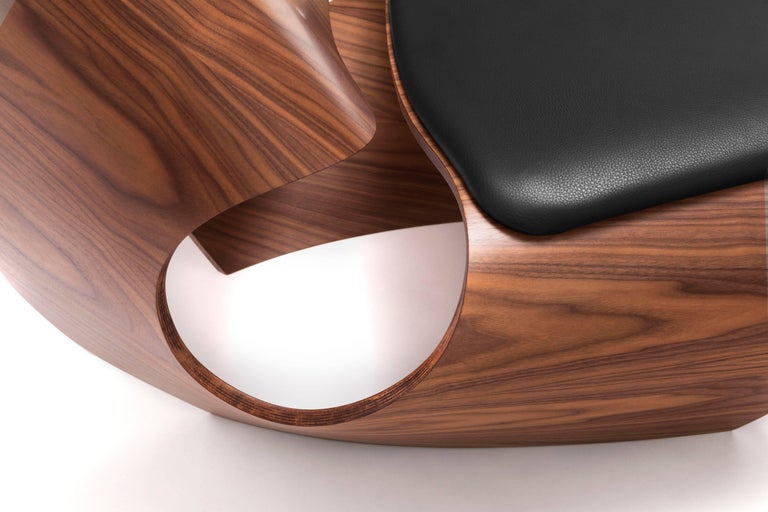 Cowrie, Walnut and Plywood Lounge Chair with Padded Leather Seat by ...
