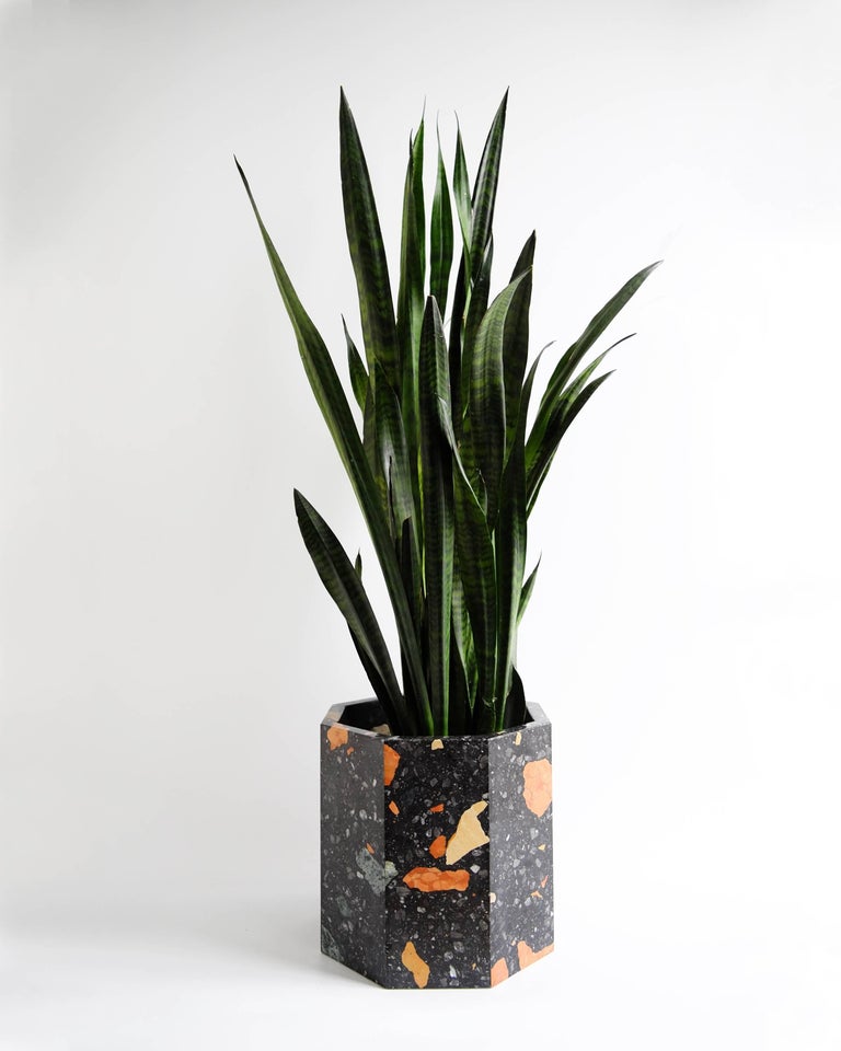 Contemporary Octagonal Black Marmoreal Stone Planter by Fort Standard ...