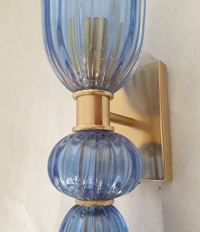 Mid Century Large Light Blue Murano Glass Sconces, Barovier Style - a ...