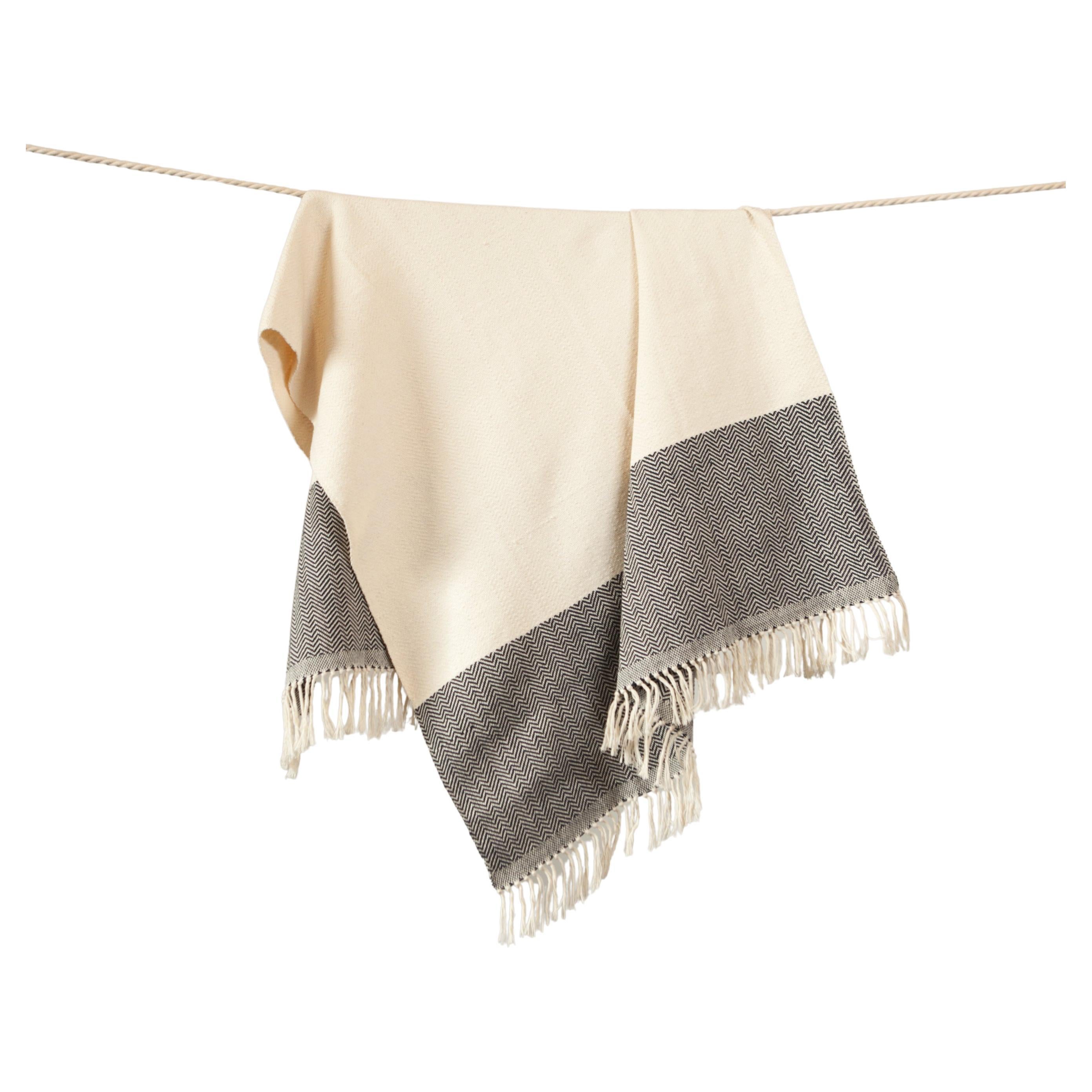 Handwoven Cotton Throw in Natural and Gray with Herringbone Hem, in ...