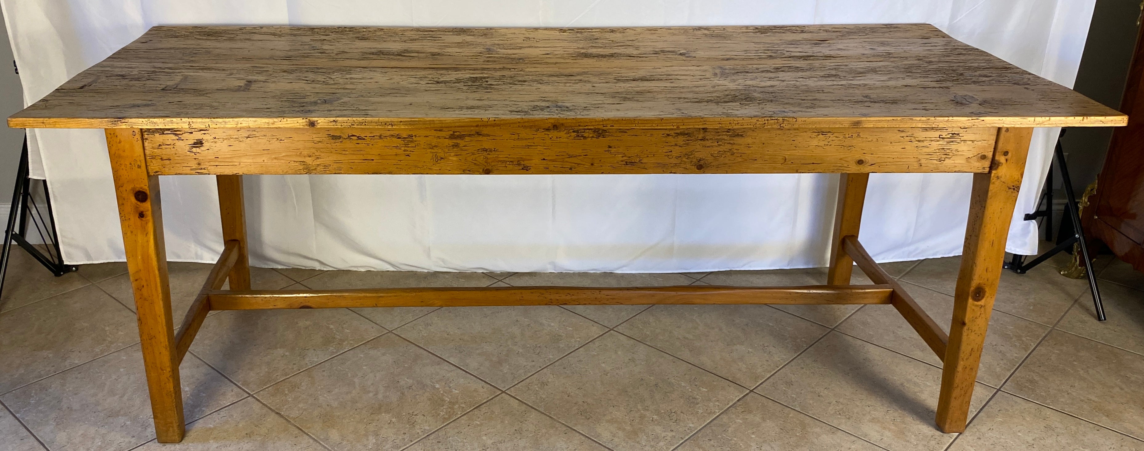 French Farmhouse Dining Table with H Stretcher For Sale at 1stDibs