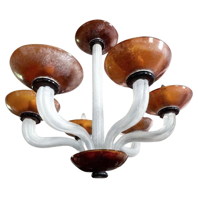 Karl Springer Seguso Fluted Cream and Amber Scavo Murano Glass ...