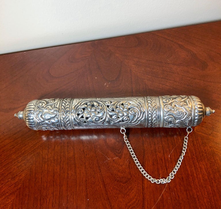 Mid-19th Century Ornate Silver Scroll Holder, Moroccan Jewish Judaica ...