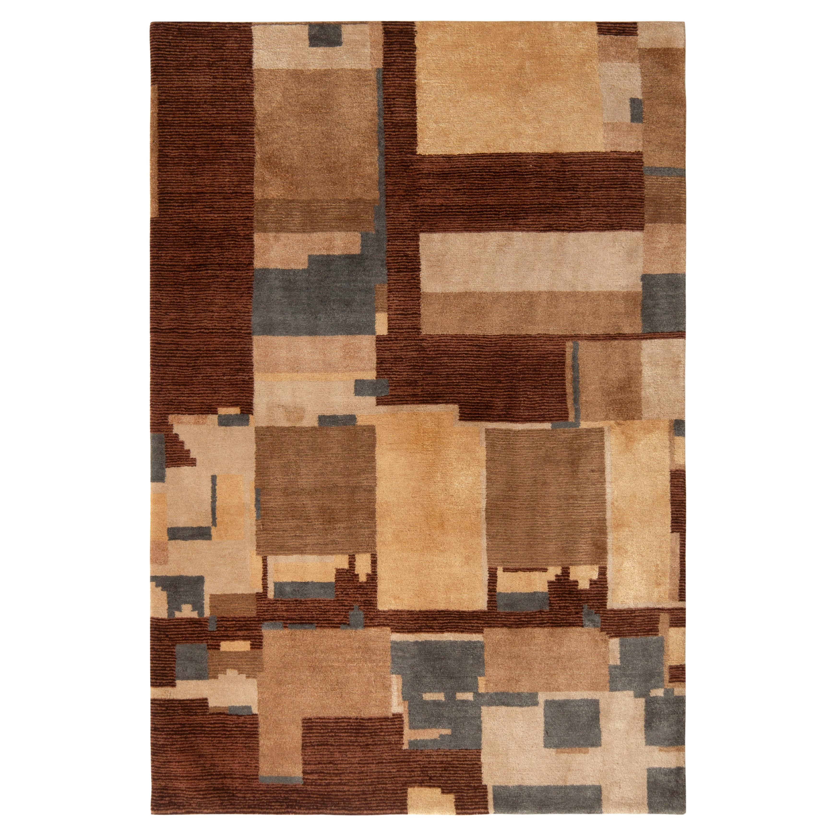 Rug and Kilim's Hand-Knotted Modern Cubist Rug in Beige-Brown, Gold ...