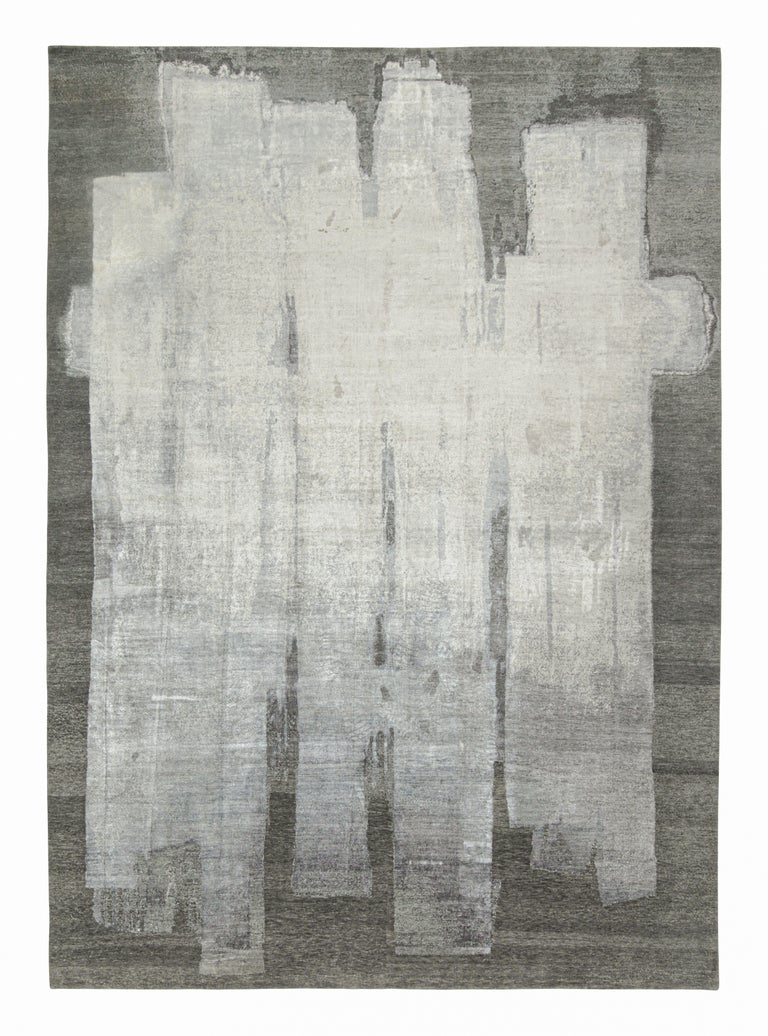 Rug and Kilim’s Contemporary Abstract rug in Gray with Silver Brush ...