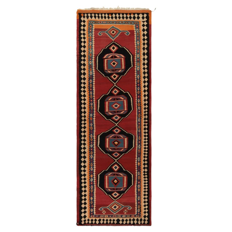 Vintage Kurdish Kilim rug in Red Black and Blue Medallion Pattern by ...