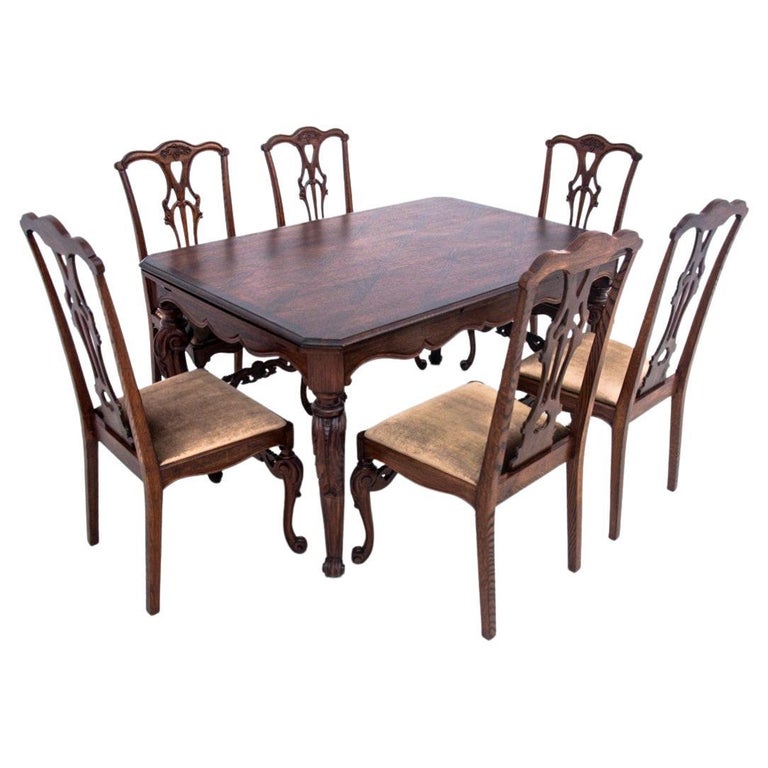Antique table with chairs, Belgium, 1890s. For Sale at 1stDibs