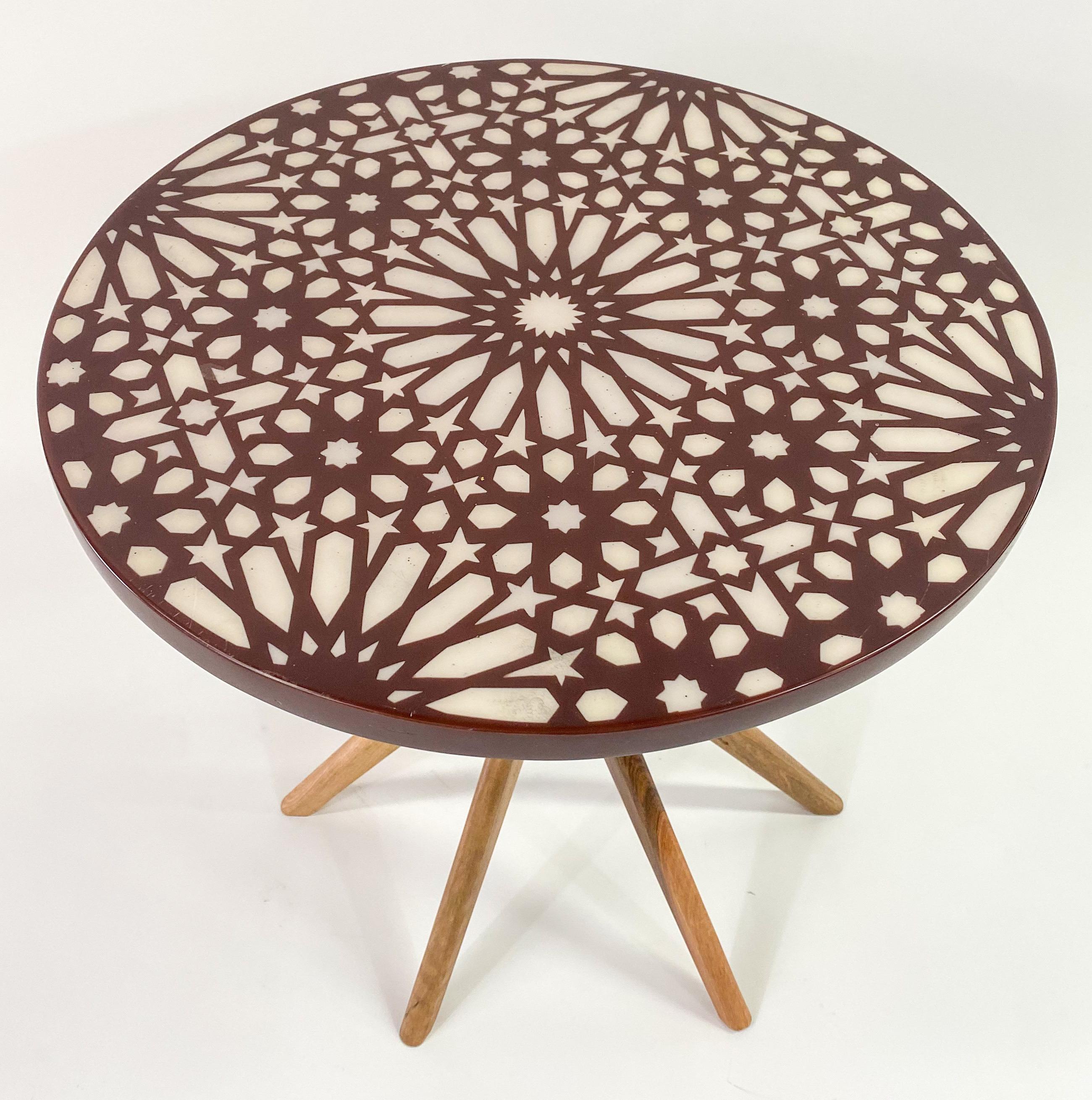 Arabesque Moorish Style Resin Art Round Top Arabesque End or Side Table ...