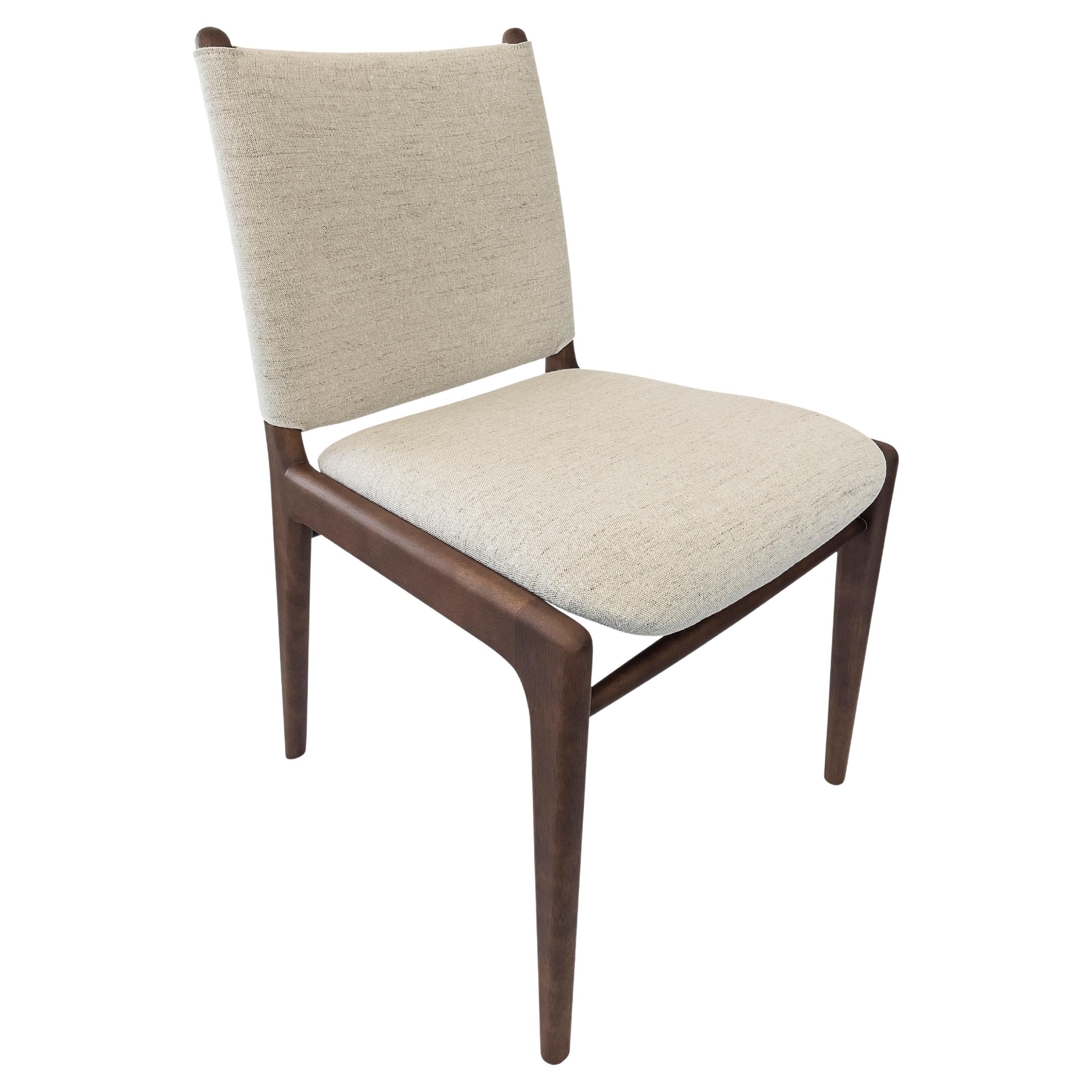 Fork Dining Chair in Light Beige Fabric and Walnut Wood Finish, Set of ...