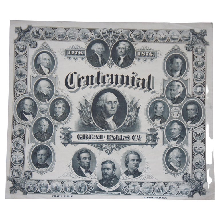 1876 Antique American Centennial Bank Note Engraving 18 Presidents 36 ...