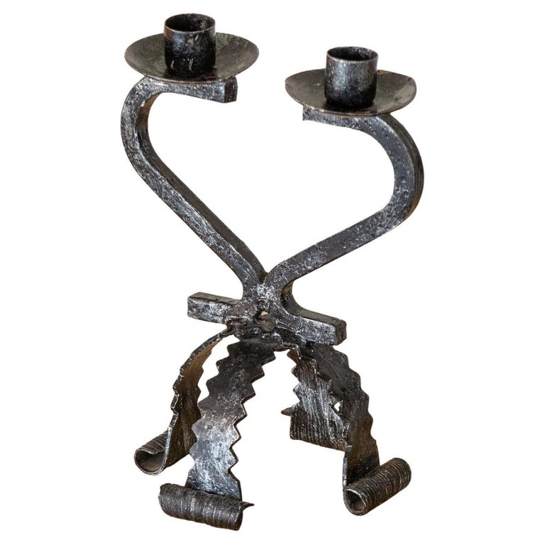 French Iron Two-Arm Candlestick For Sale at 1stDibs