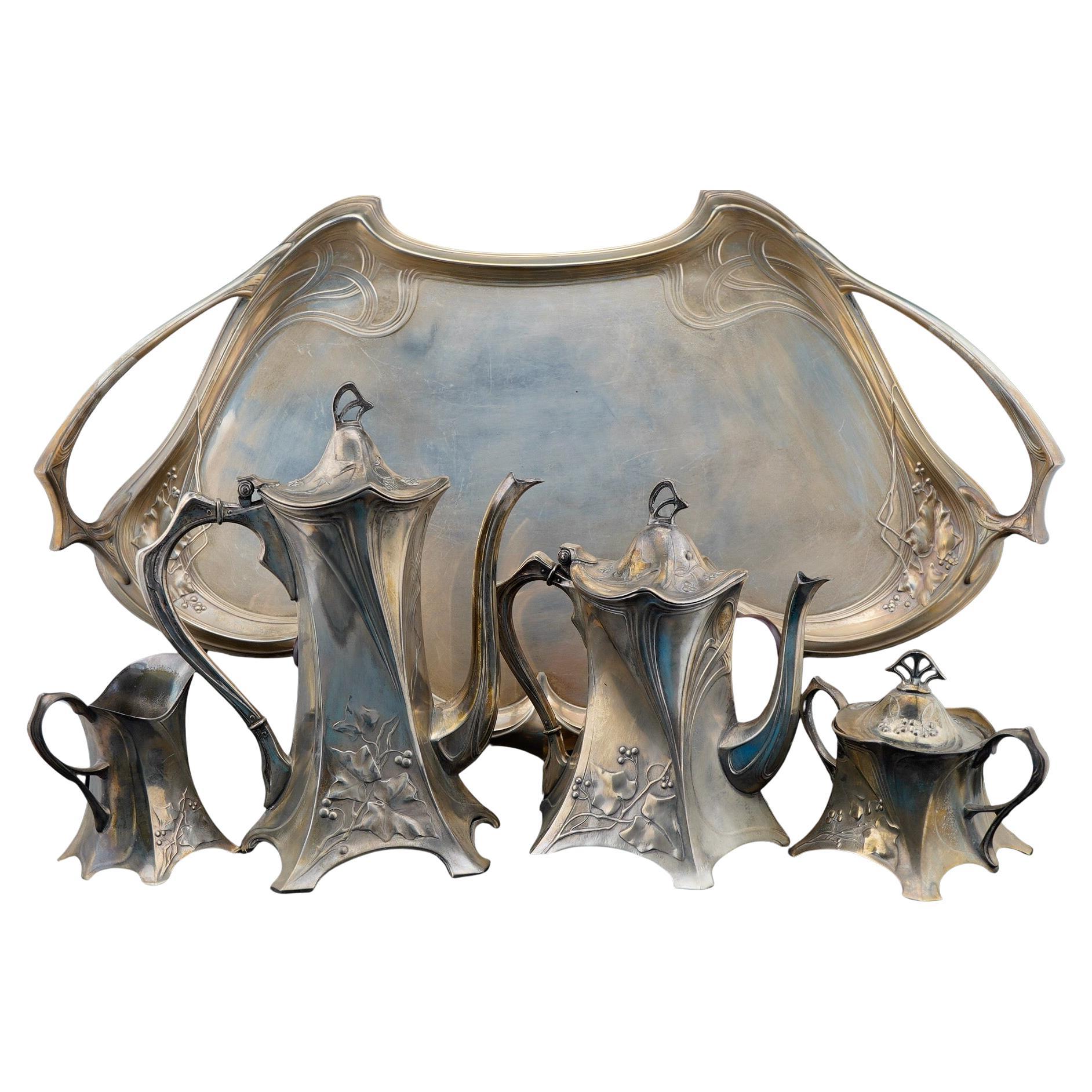 WMF Model 358 Tea Set, Silver-Plated Bronze, Art Deco, Germany, 1990 ...