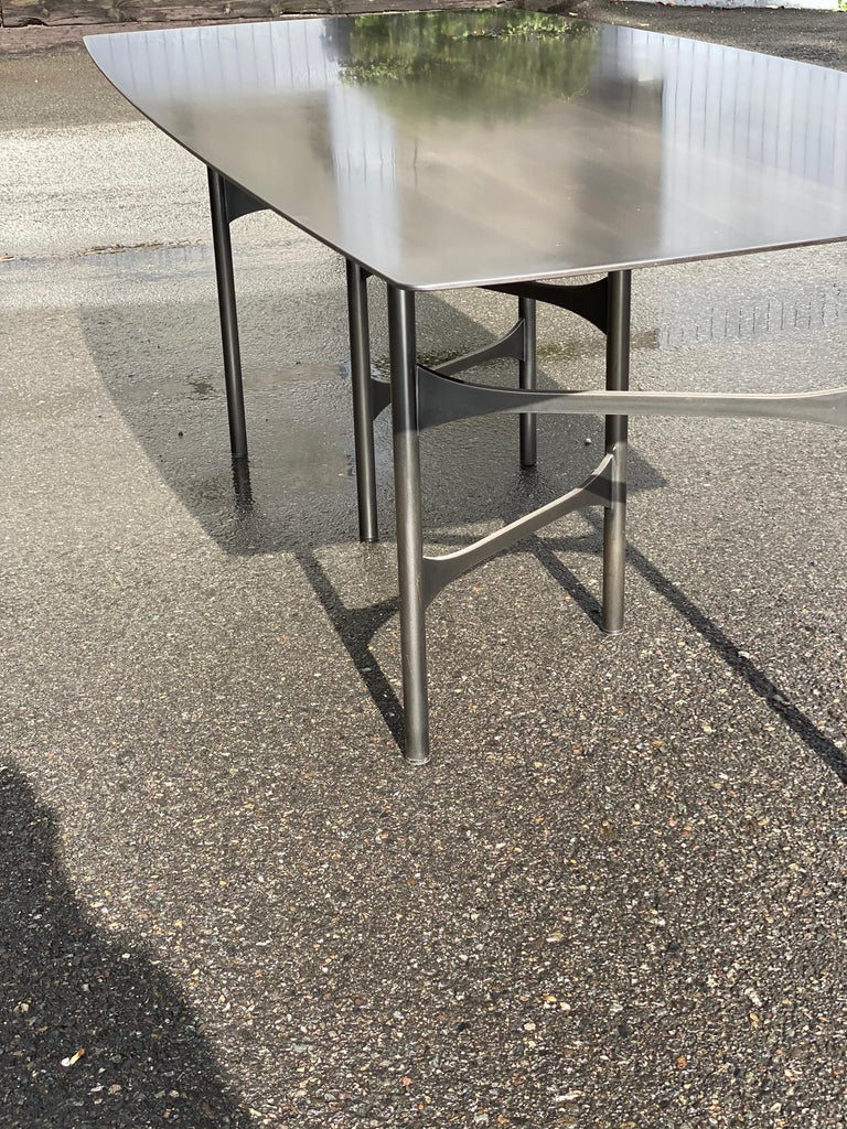 Rectangular Smooth Metal Cross Beam Table in Linear Blackened Finish In ...