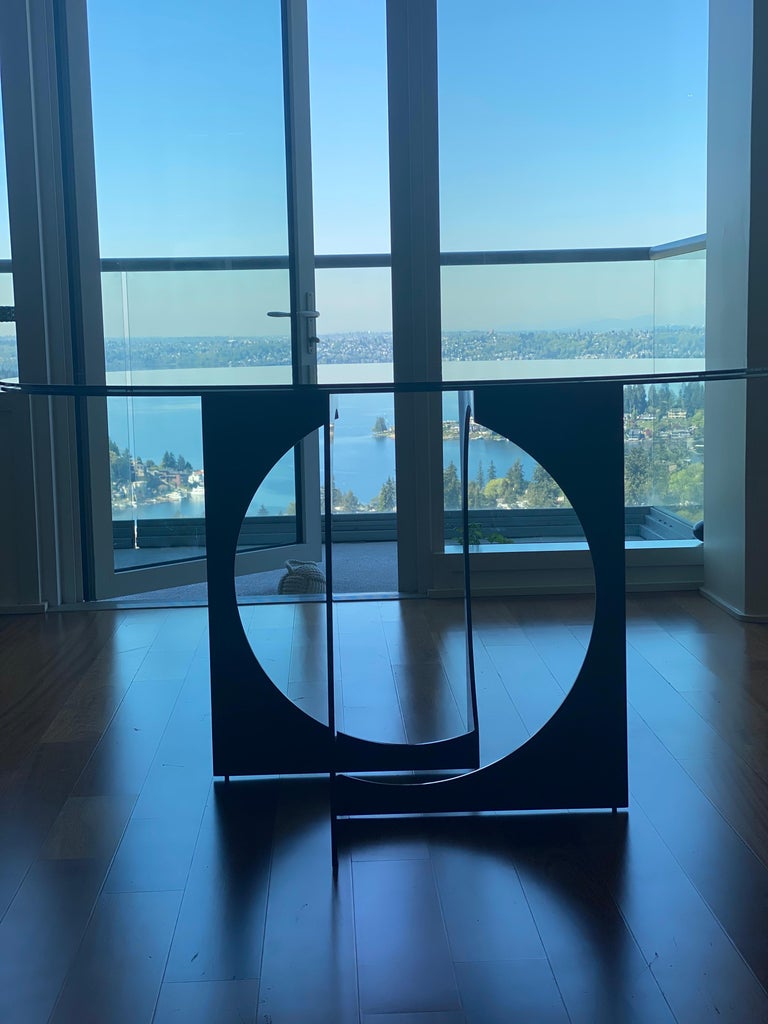 Art Deco Sphere Cut Out Table in Blackened Steel Finish For Sale at 1stDibs