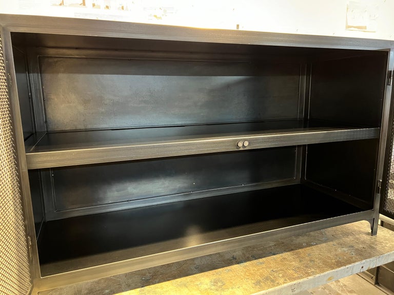 Industrial Metal Console Cabinet with Double Doors in Blackened Steel ...