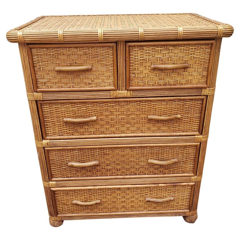 Pair of 1970s Rattan Wicker Chests of Drawers For Sale at 1stDibs