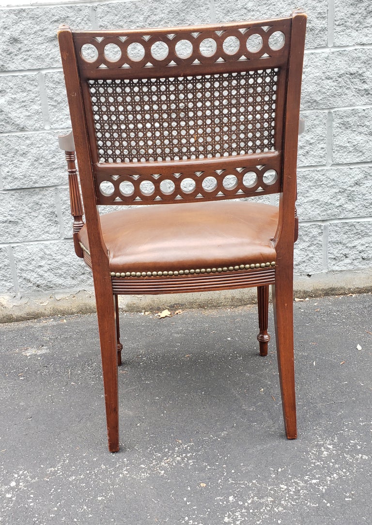 Midcentury Regency Mahogany Leather Seat with Cane Back Armchair at 1stDibs