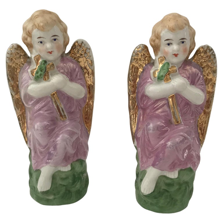 Pair of 19th Century Porcelain Angels For Sale at 1stDibs