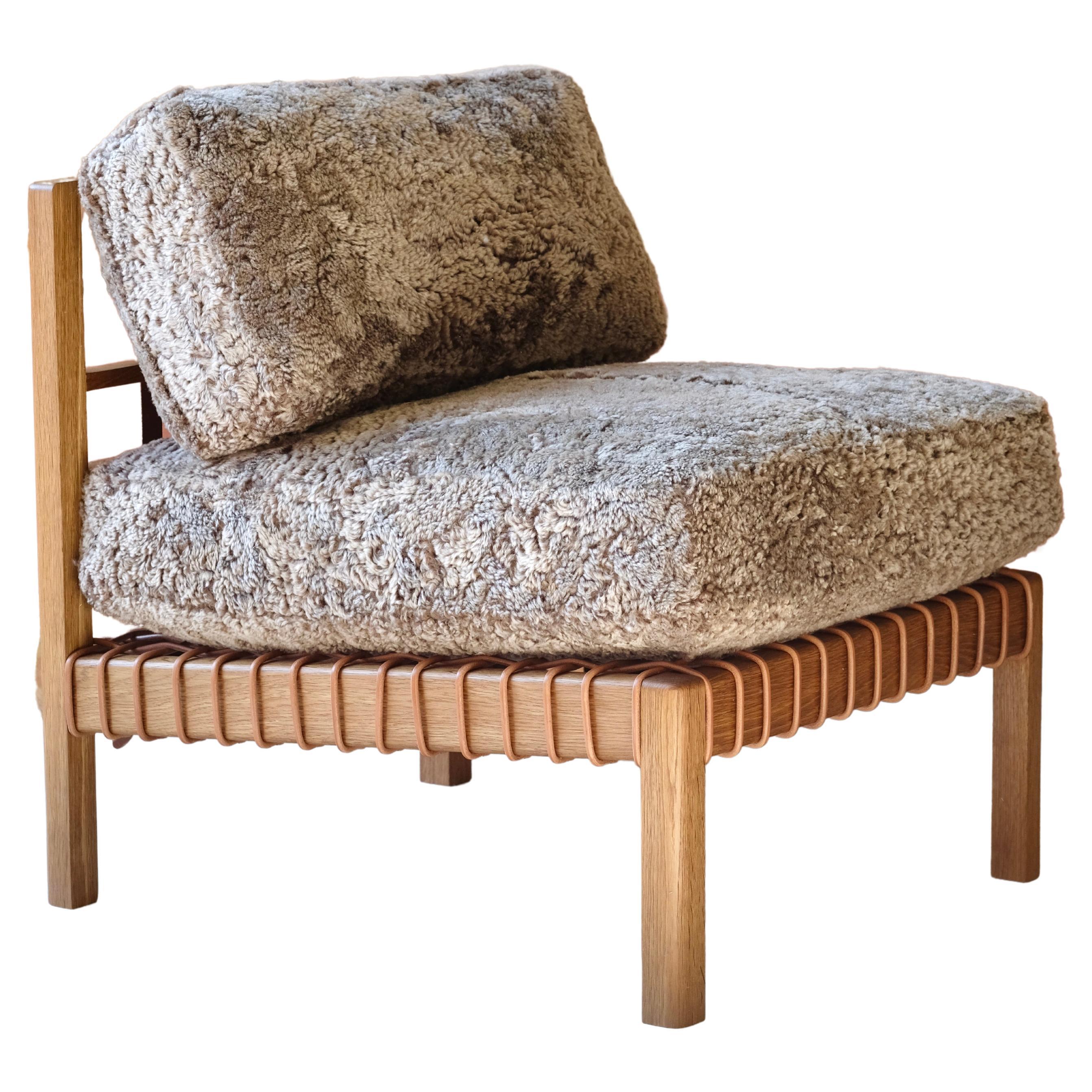 Mongolian Shearling Easy Chair with Tapered Wood Legs, Europe ca 1950s ...