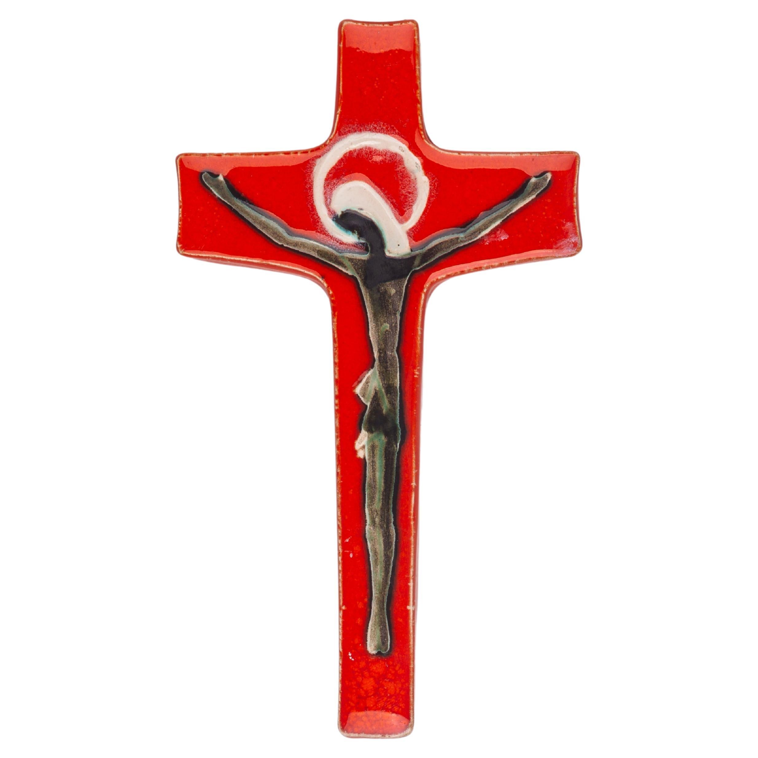 Bright Orange Glossy Cross, Abstract Christ Figure, Modernist Religious ...