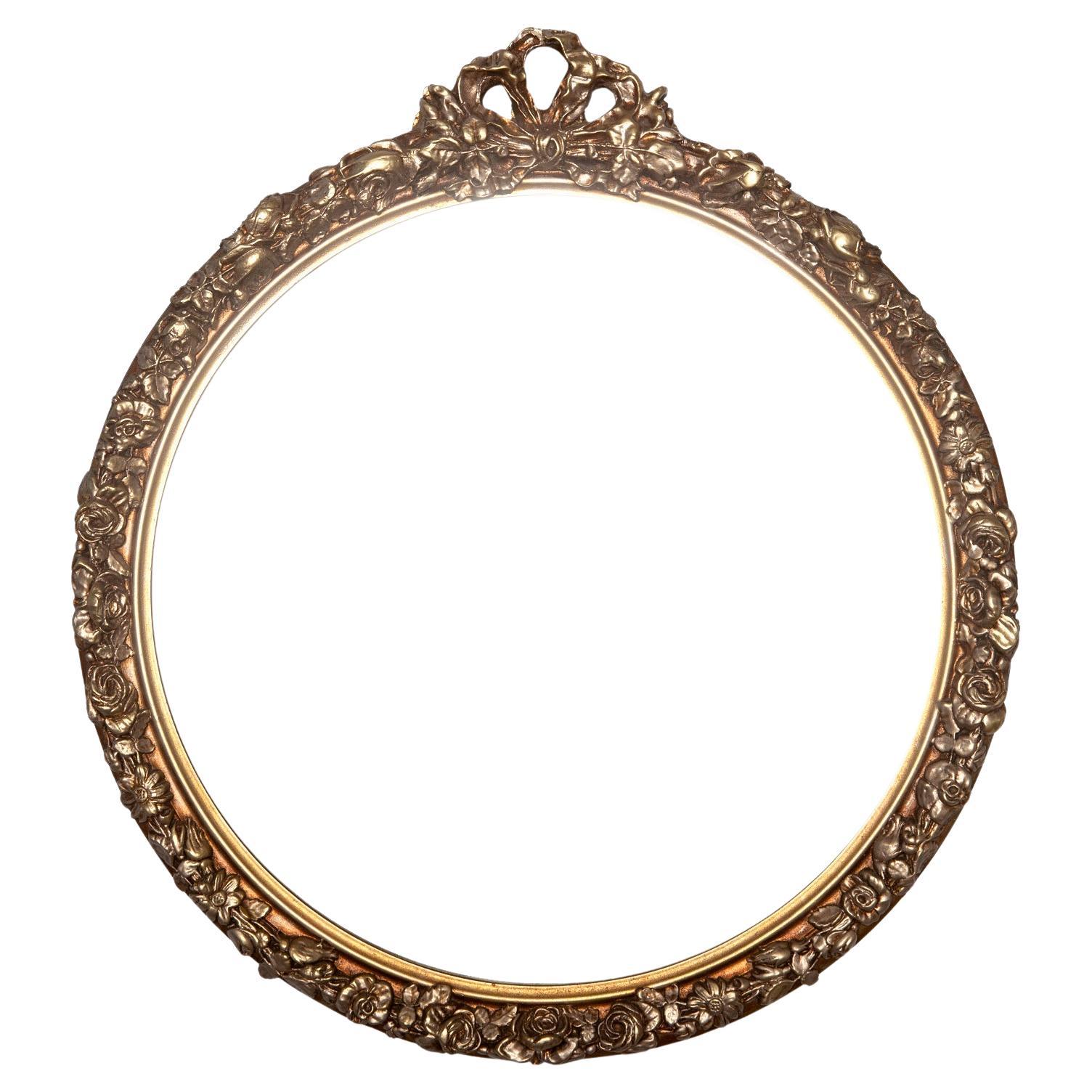 Round Gold Mirror w/Ribbon and Roses Motif at 1stDibs