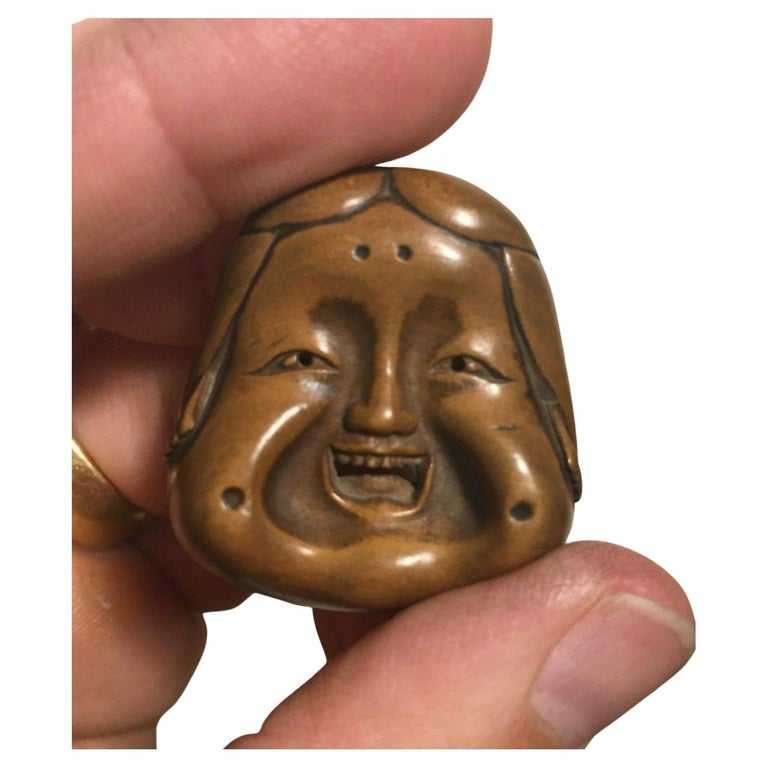 Antique, Fine, Wooden, Japanese Fukure Netsuke Mask 'Mennetsuke ...