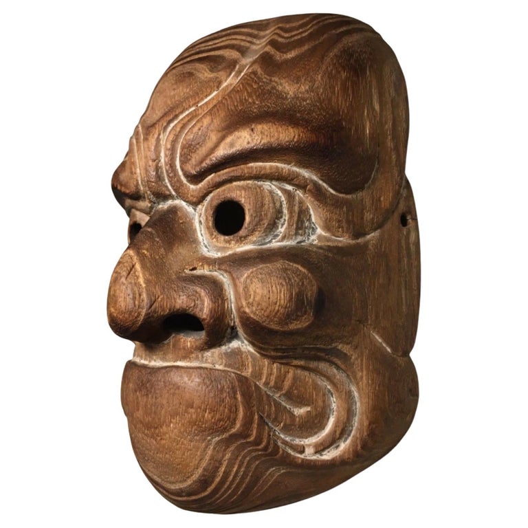 Antique Wooden Japanese 'Japan' Mask, Ōbeshimi Obeshimi O-Beshimi God w ...