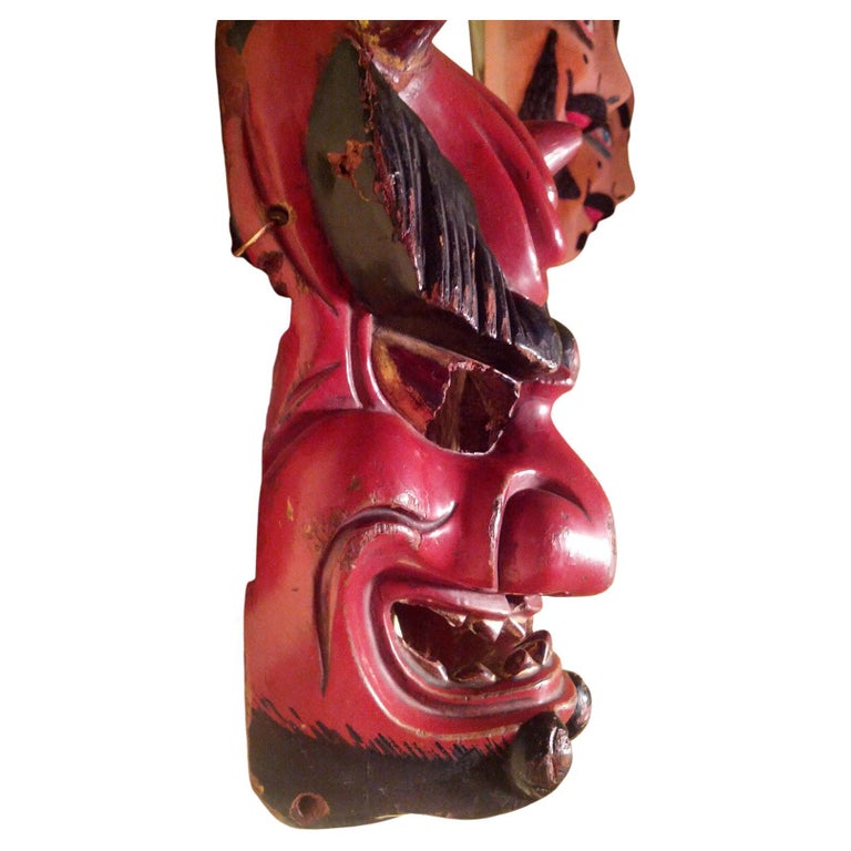 Antique, Danced, Japan/Japanese Wooden Ao-Oni Mask Annual Setsubun ...