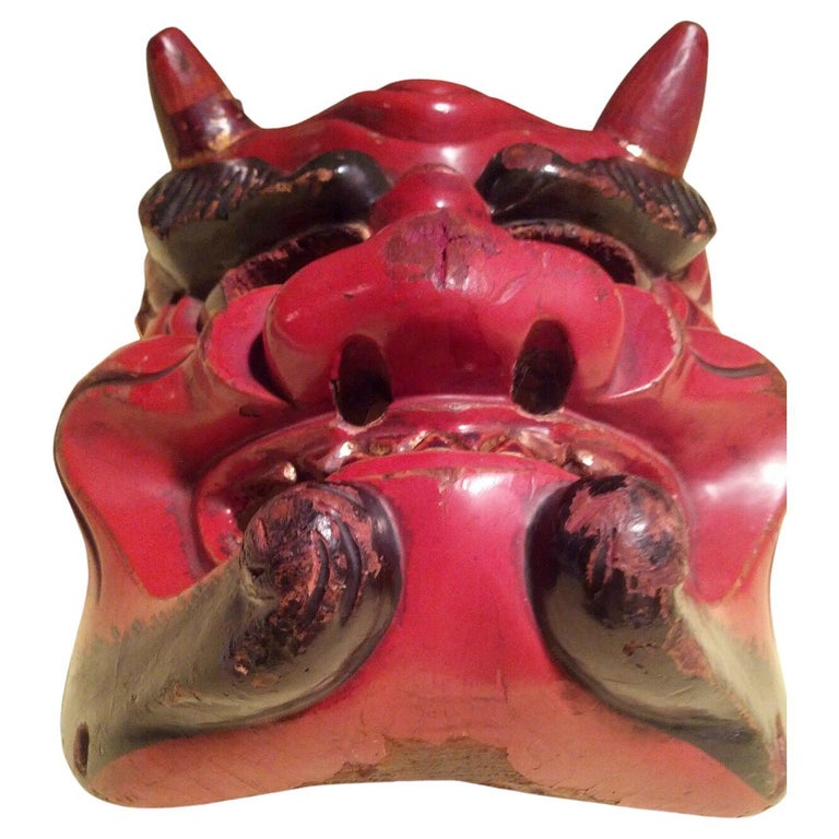 Antique, Danced, Japan/Japanese Wooden Ao-Oni Mask Annual Setsubun "Devil" For Sale at 1stDibs