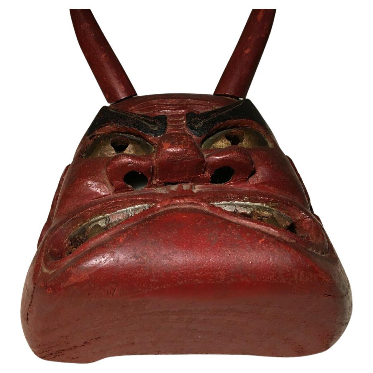 Vintage, Danced, Japan/Japanese Wooden Ao-Oni Mask Used in Annual ...