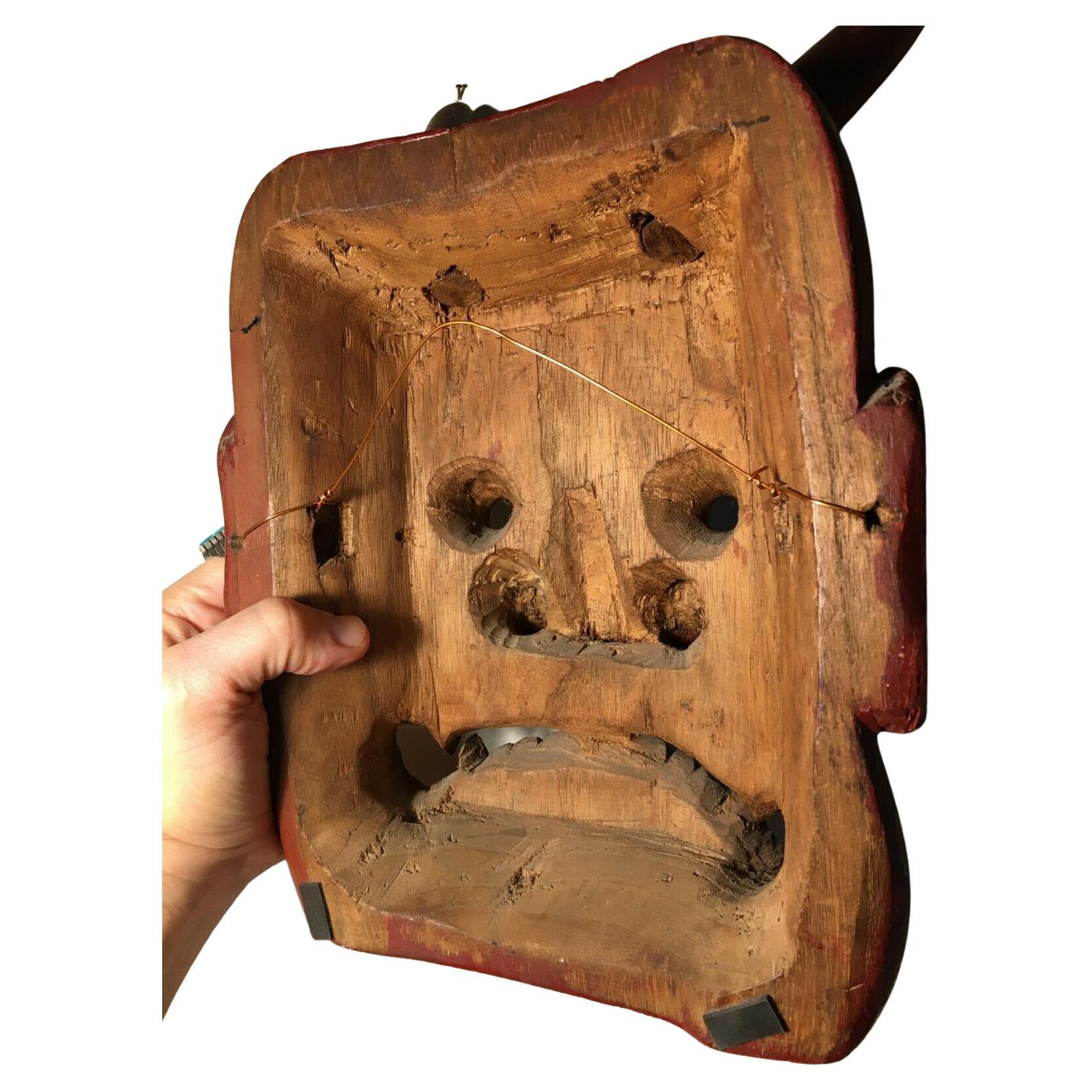 Vintage, Danced, Japan/Japanese Wooden Ao-Oni Mask Used in Annual ...